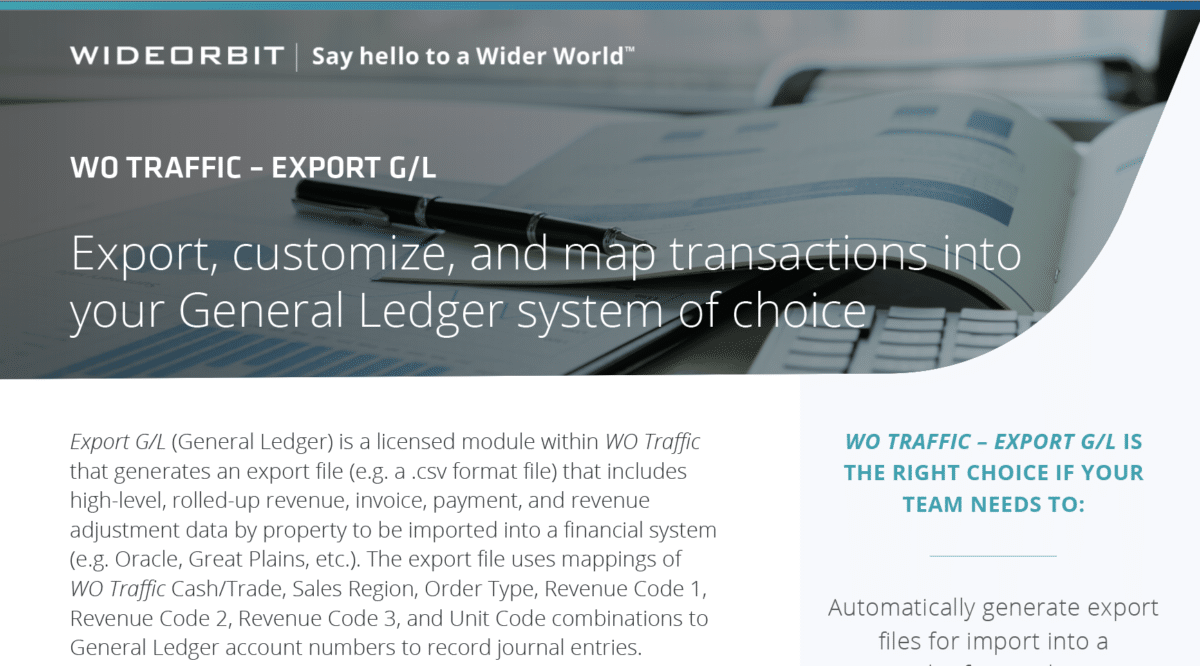 WO Traffic - Export G/L - WideOrbit